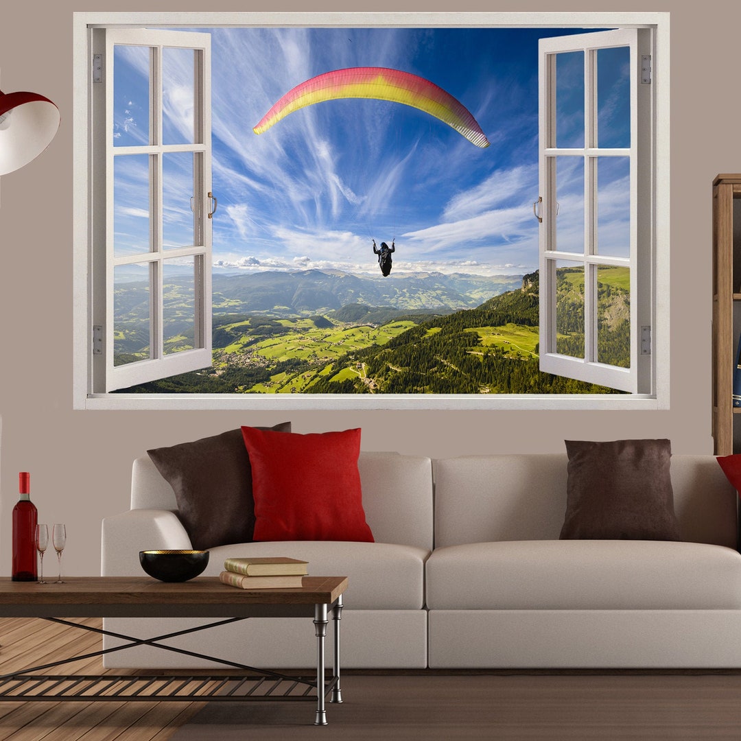 Blue Sky Flying Paragliding Wall Sticker Art Poster Mural Transfer ...