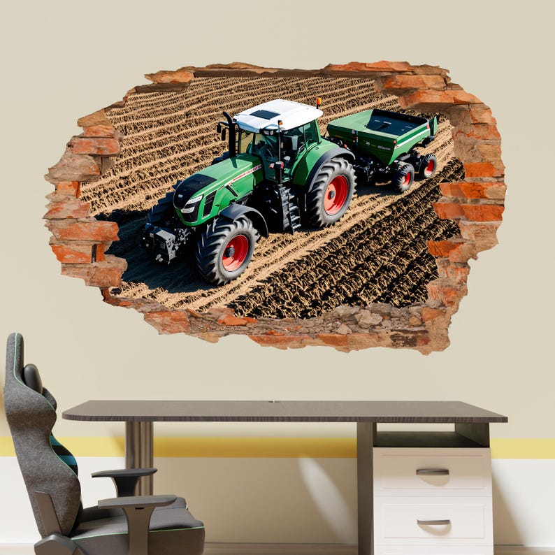 Tractor 3D Wall Sticker – Fields Farming Vagon Mural Decal | Self ...