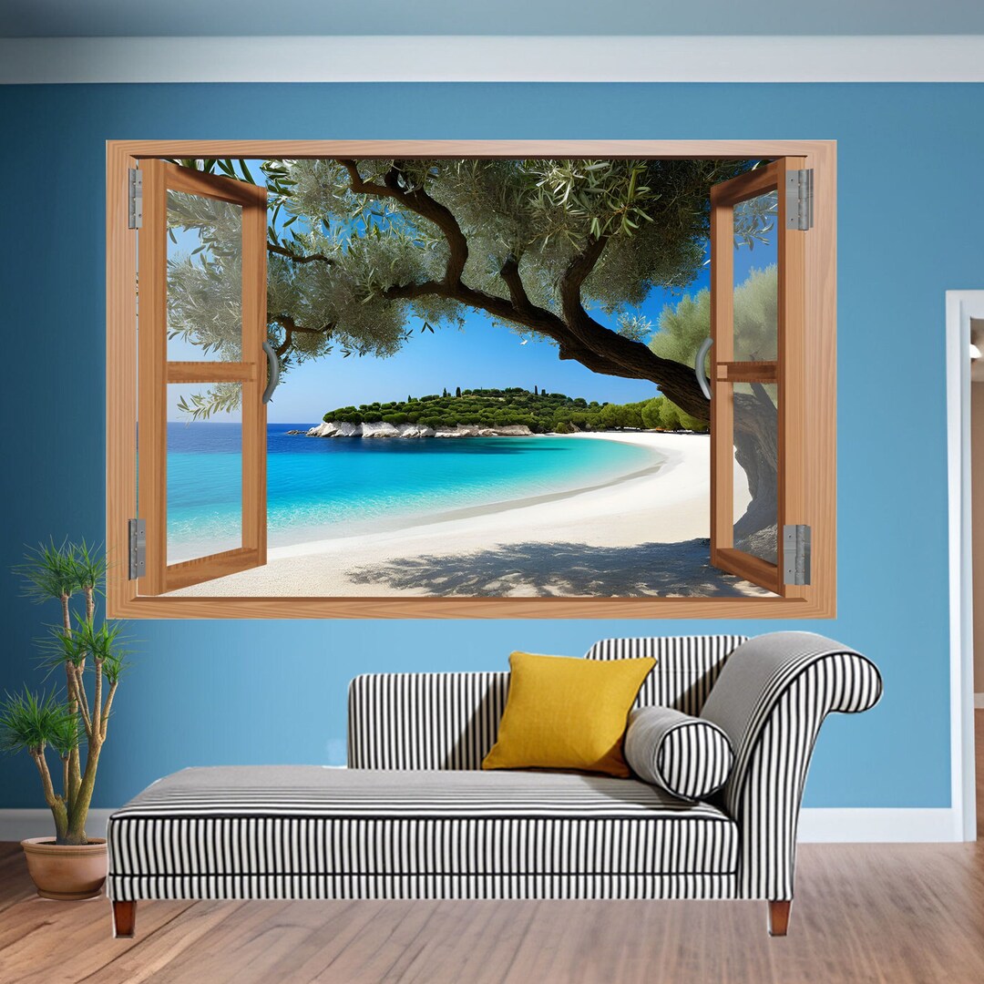 Mediterranean Beach See Olive Tree Wall Sticker Art Poster Mural Decal ...
