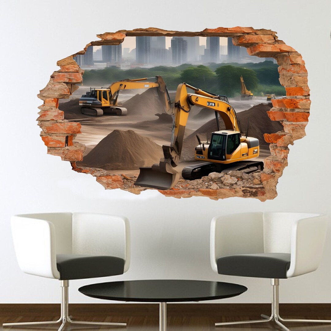 Digger Excavator Wall Sticker 3D Art Poster Mural Transfer Decal Print ...