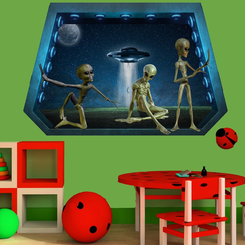 Aliens Extraterrestrial UFO Abduction Wall Sticker Art Poster | Etsy