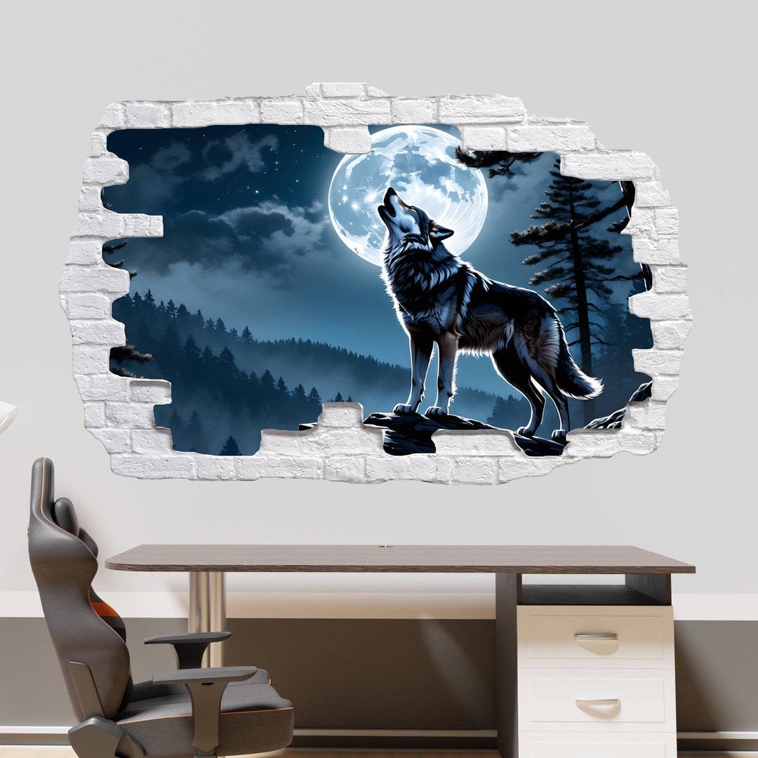 Howling Lone Wolf Wall Decal Sticker Mural Poster Bedroom Office ...
