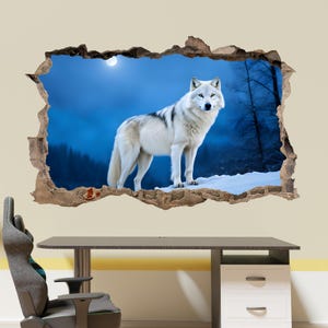 Alpha White Wolf Snow Wall Sticker Mural Decal Poster Office Nursery ...