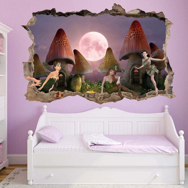 Fairies Enchanted Forest Full Moon Wall Sticker Mural Poster - Etsy