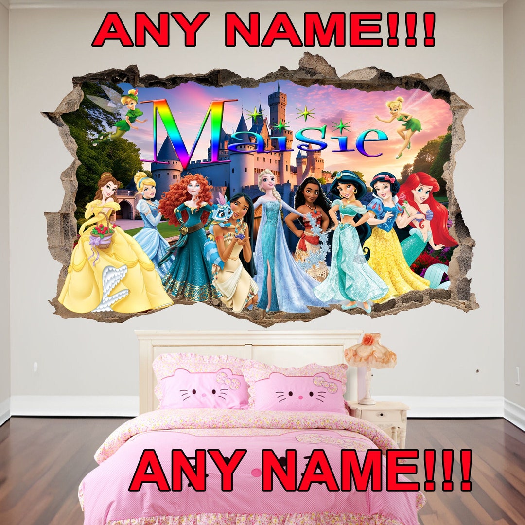 Princess Theme Personalized Name Wall Sticker Art Poster Customized ...