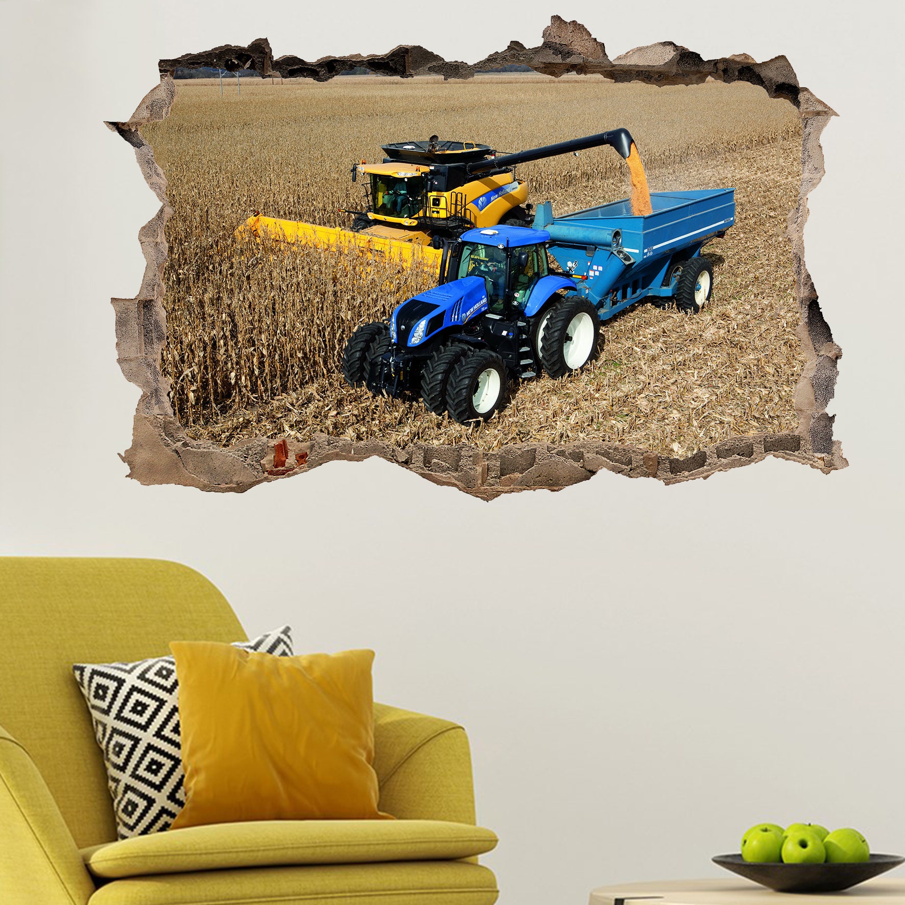 Wheat Field Combine Harvester Tractor Wall Sticker Art Poster - Etsy