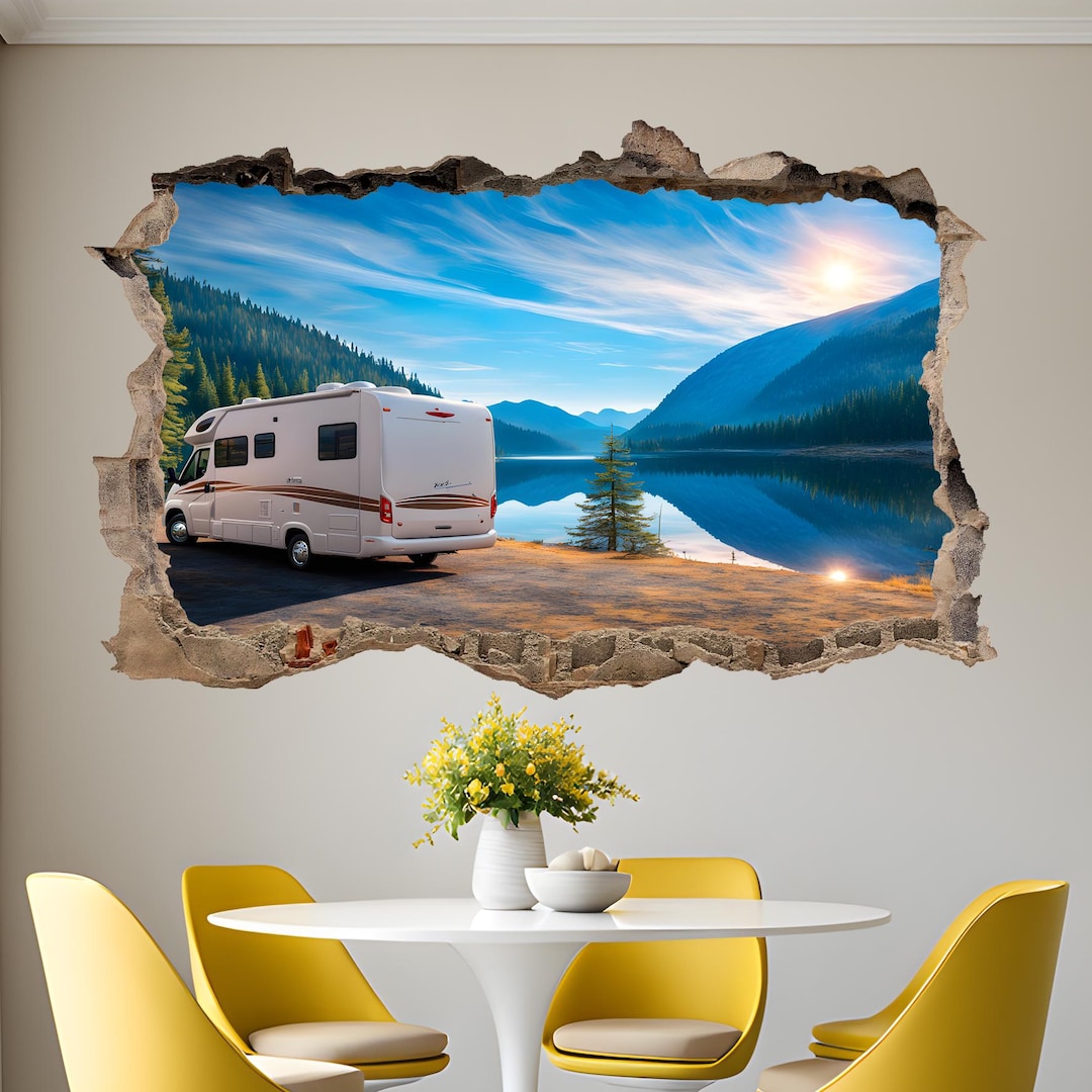 Motorhome Lakeside Camping Wall Decal Sticker Mural Self-adhesive ...