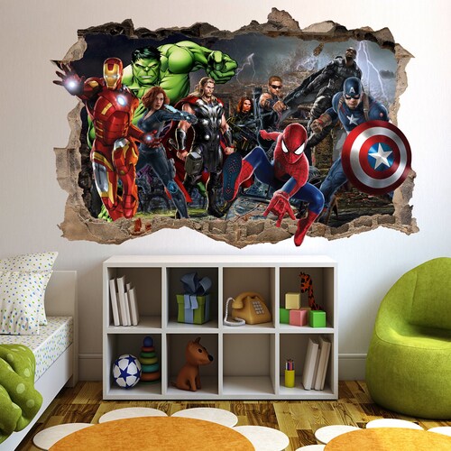 Superheroes Avengers Action Wall Sticker Art Poster Mural - Etsy