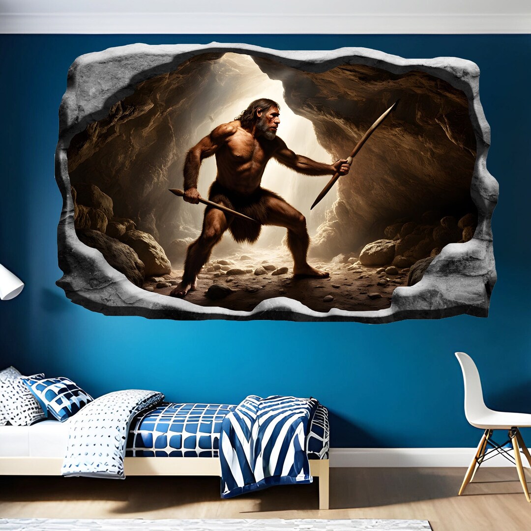 Cave Man Neanderthal Wall Sticker Decal Mural Poster Office Nursery ...