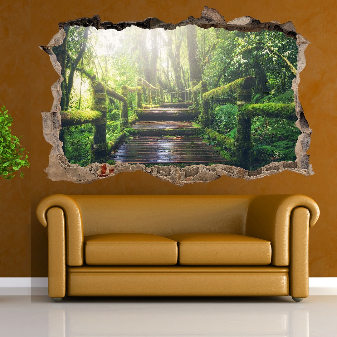 Rain Forest Trees Wooden Bridge Wall Sticker Art Poster Mural Transfer ...