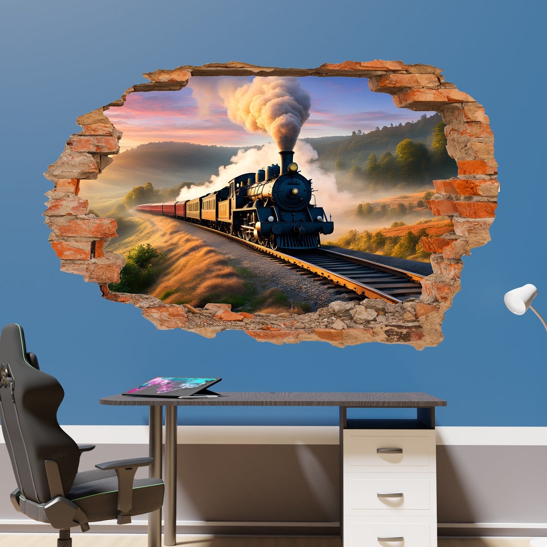 Nostalgic Steam Train Wall Sticker Self-adhesive Mural Art Decal Poster ...