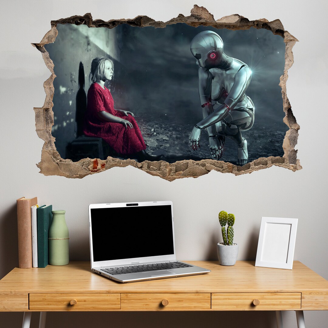 Artificial Intelligence AI Robot and Girl Wall Sticker Art Poster Mural ...