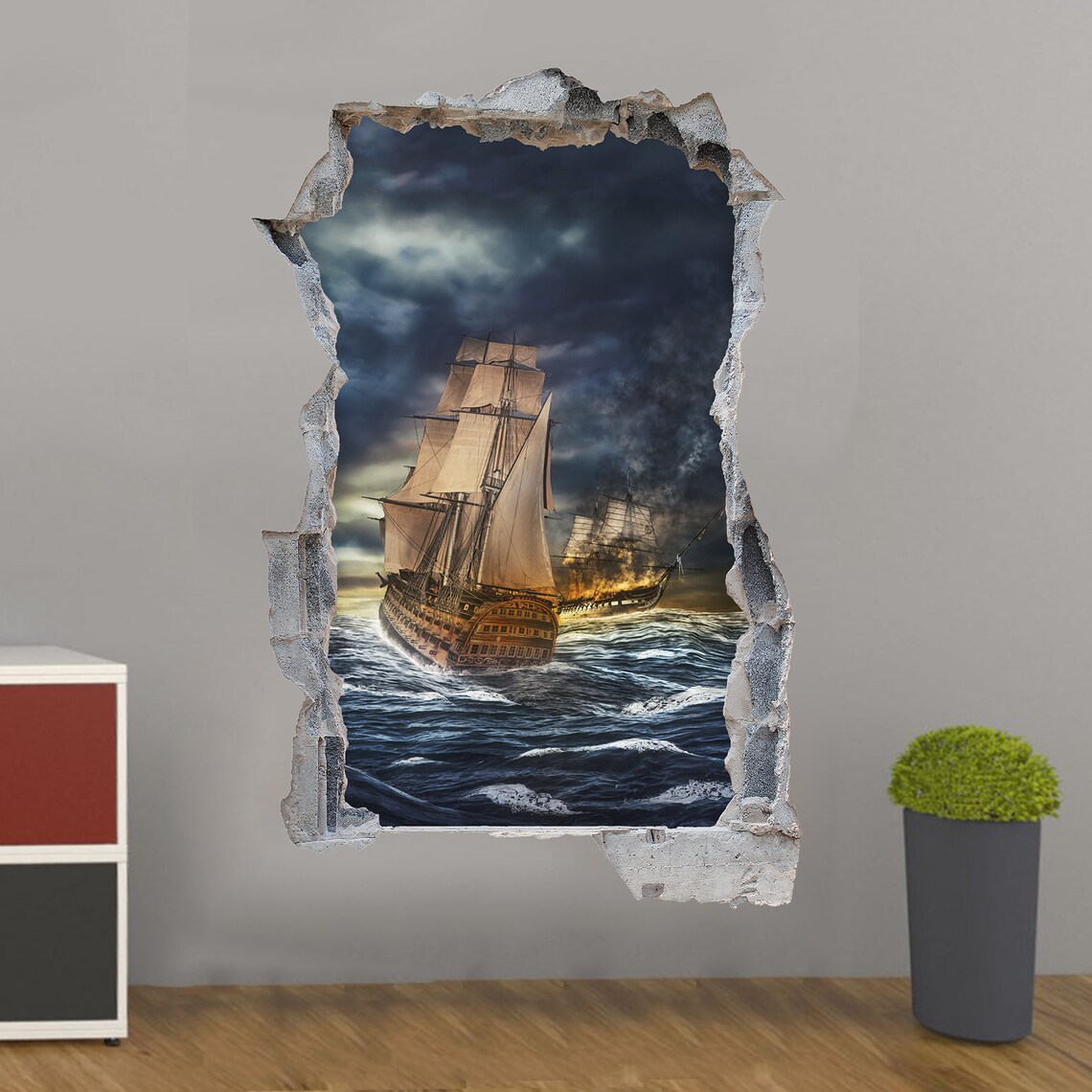 Naval Battle Pirate Ships Wall Sticker Art Poster Mural Transfer Decal ...