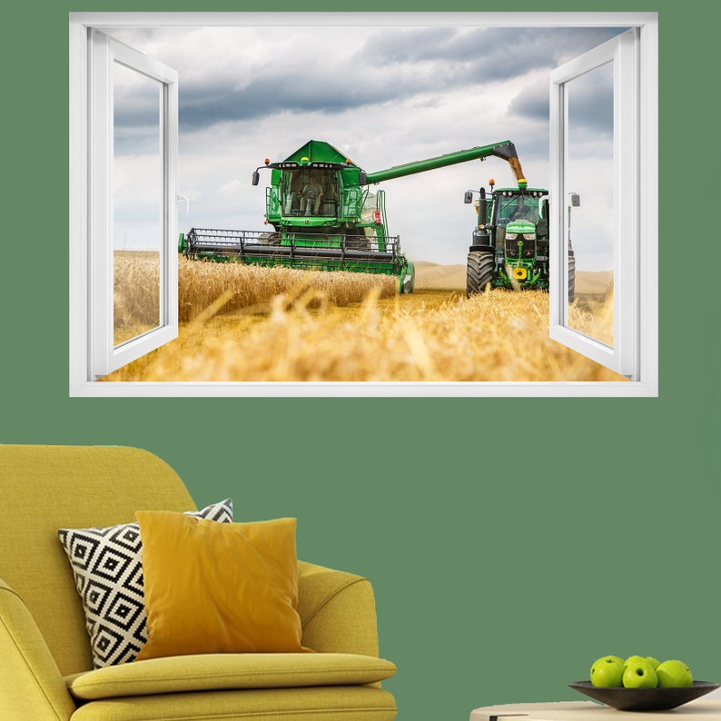 Tractor Combine Harvester Wheat Field Wall Sticker Art Poster | Etsy