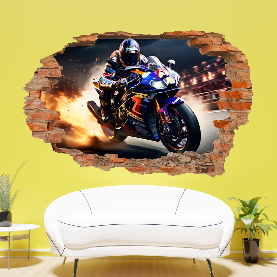 Motorbike Race Wall Art Sticker Decal Mural Art Poster Office Nursery ...