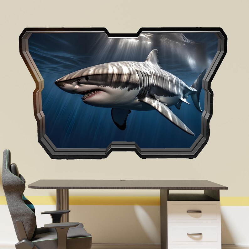 Great White Shark Under Water Wall Sticker Mural Decal Poster Bedroom ...