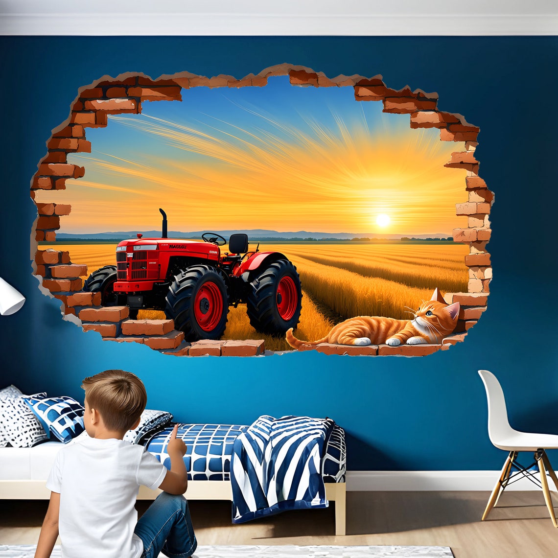 Wheat Fields Old Tractor Wall Sticker Mural Poster Decal Room Nursery ...