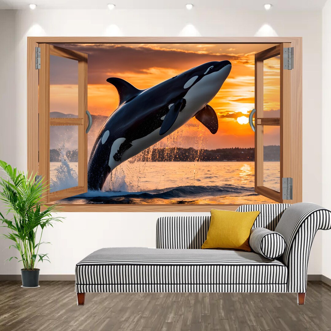 Orca Jump Sunset Wall Sticker Mural Decal Poster Bedroom Office Nursery ...