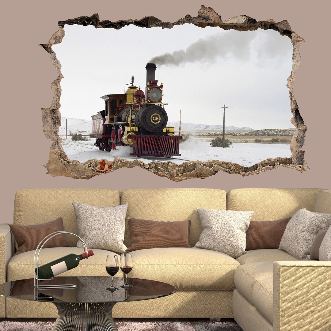Snow Scenery Locomotive Steam Train Wall Sticker Art Poster Mural ...