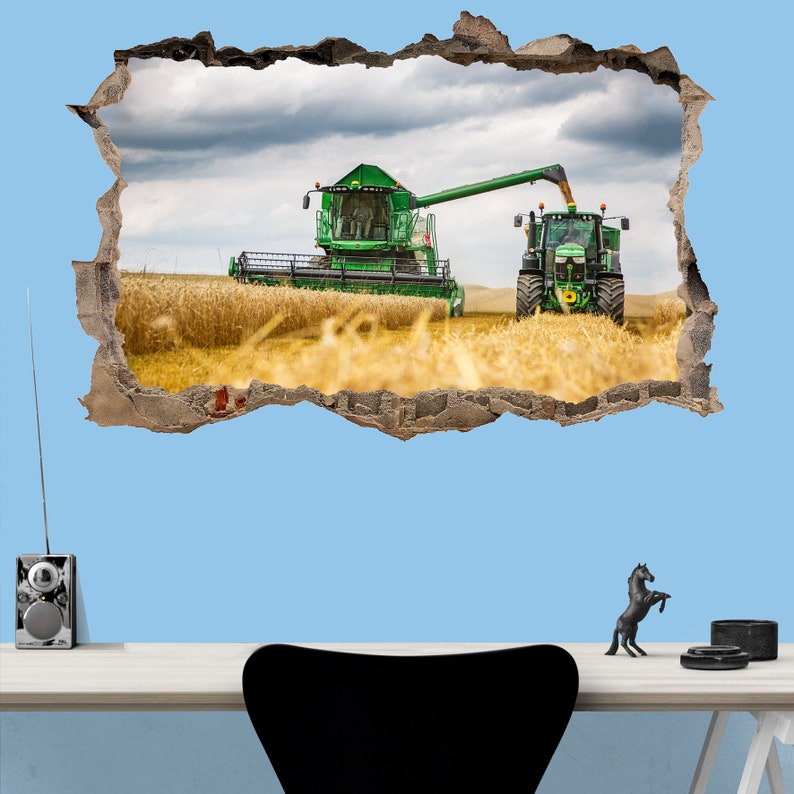 Tractor Combine Harvester Wheat Field Wall Sticker Art Poster Mural ...