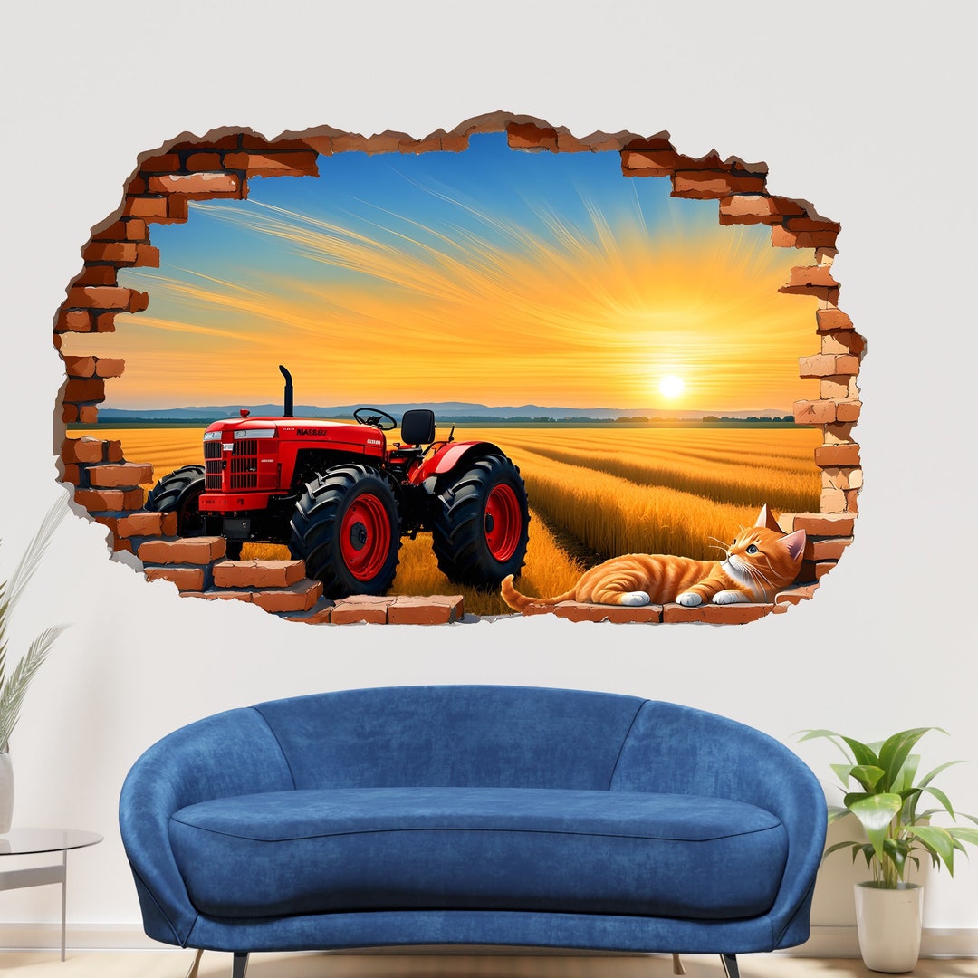 Wheat Fields Old Tractor Wall Sticker Mural Poster Decal Room Nursery ...