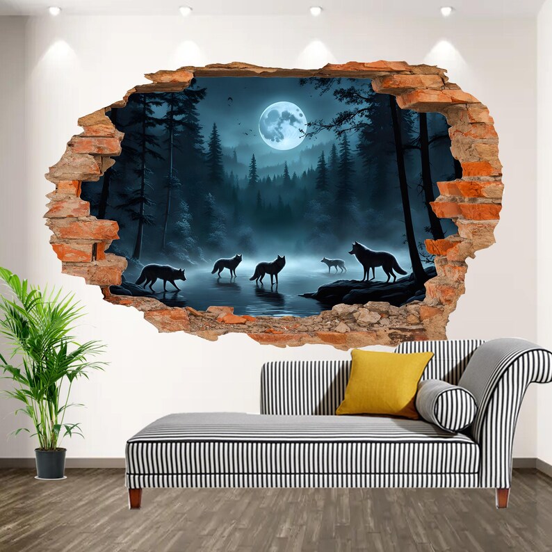 Pack of Wolves in Dark Forest Wall Sticker Mural Decal Poster Office ...