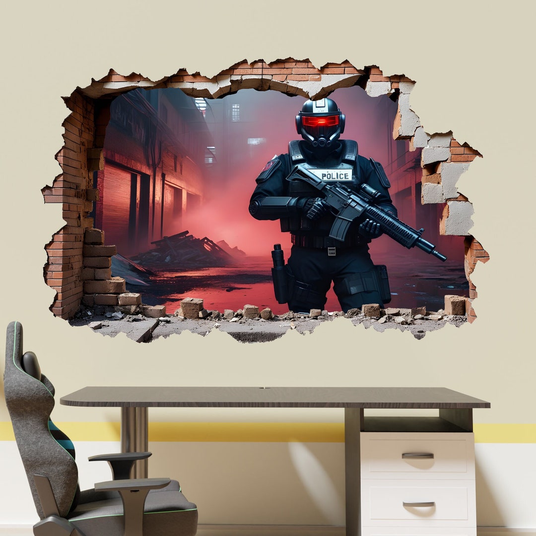 Robot Police Vinyl Wall Sticker Decal Mural Poster Art Office Nursery ...