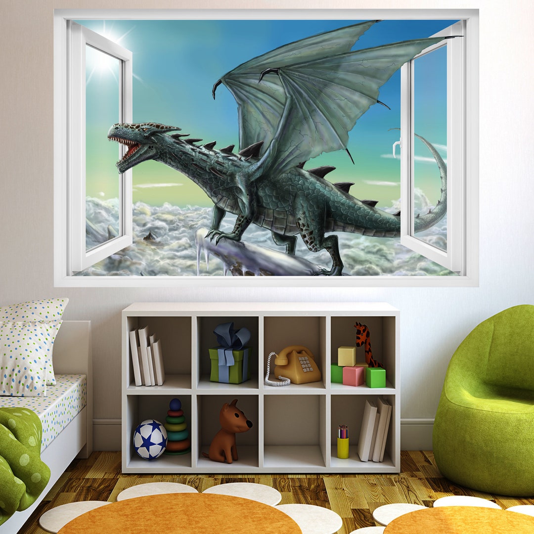 Blue Sky Fantasy Land Dragon Wall Sticker Mural Poster Decal Room ...