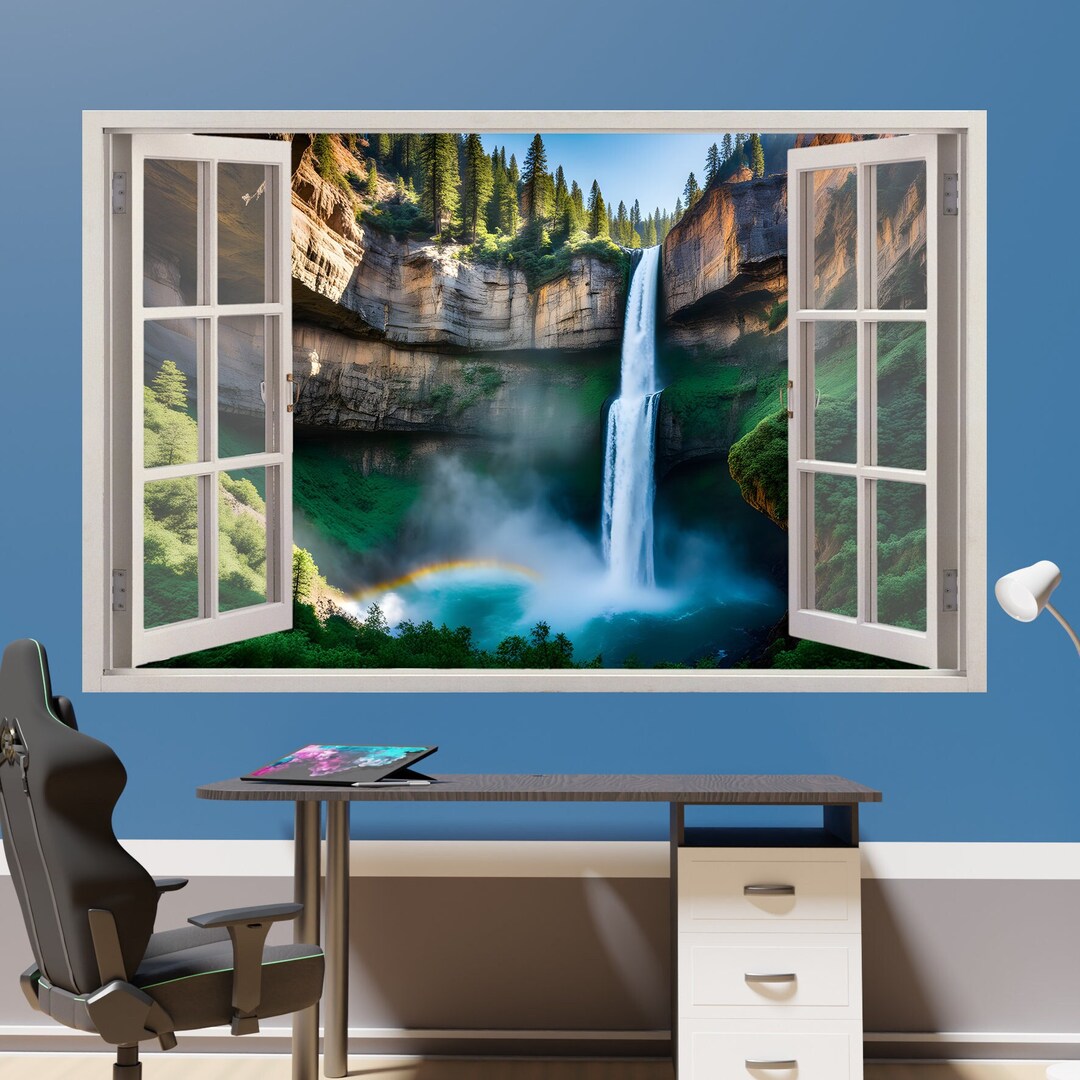 Waterfall Forest Nature Mural Self-adhesive Wall Sticker Art Decal ...