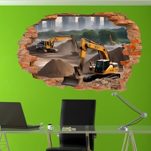 Digger Excavator Wall Sticker 3D Art Poster Mural Transfer Decal Print ...