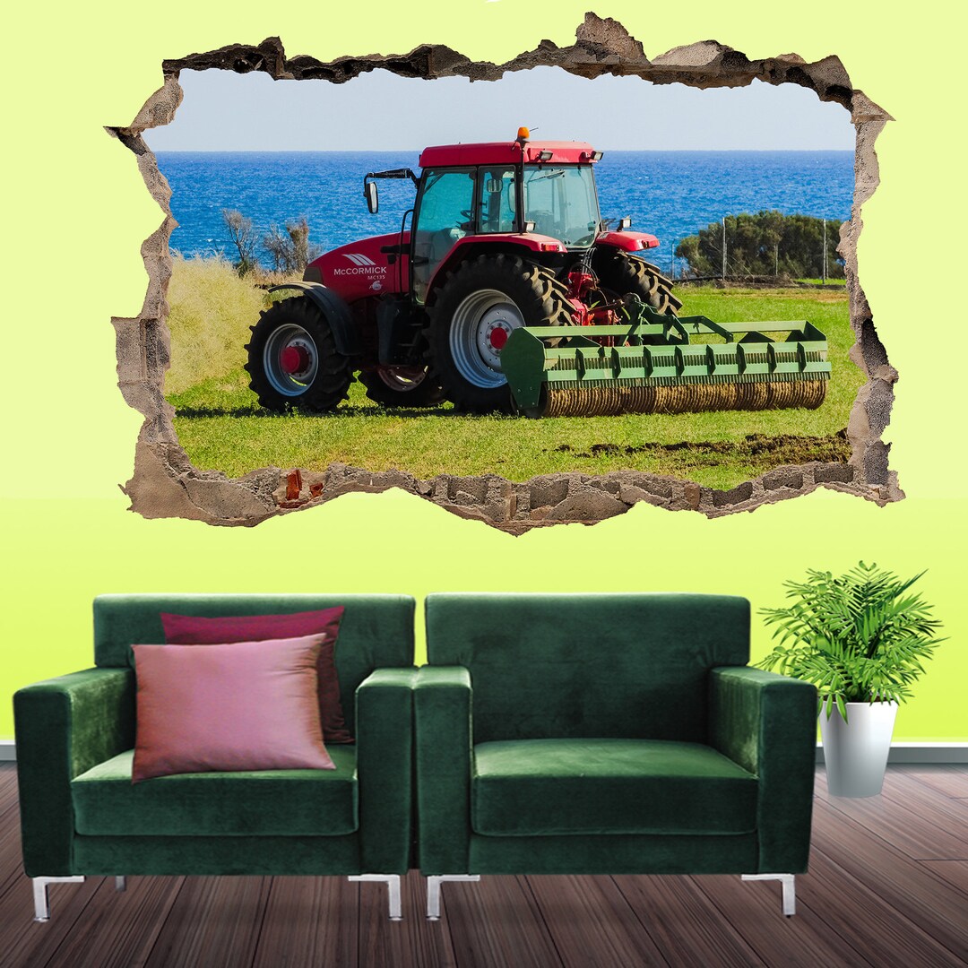 Red Tractor Agricultural Machinery Wall Sticker Art Poster Mural ...