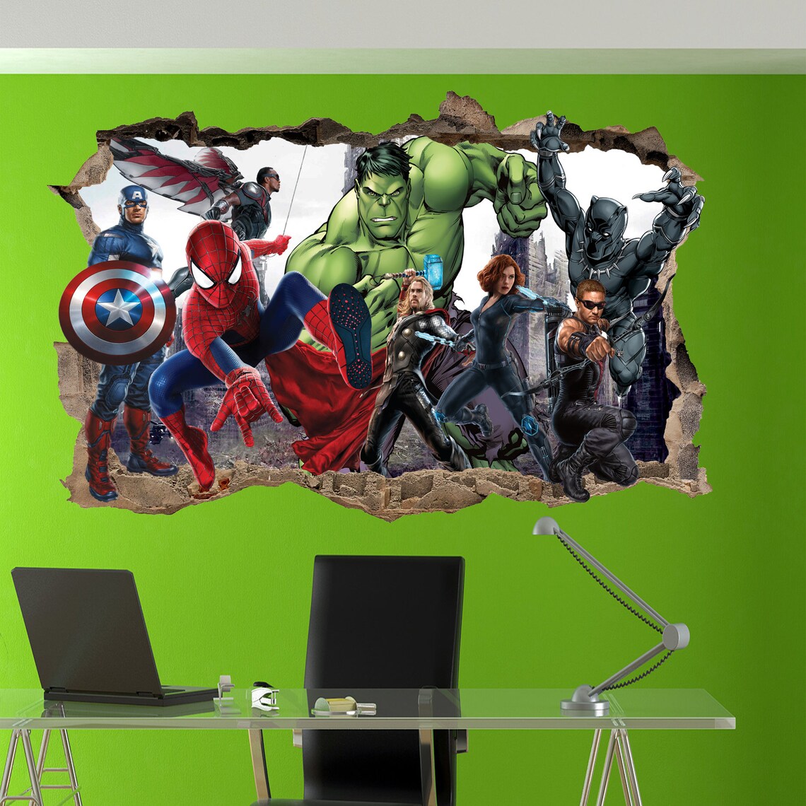Superhero Avengers Characters Hulk Spiderman Wall Sticker Art 3D Effect ...