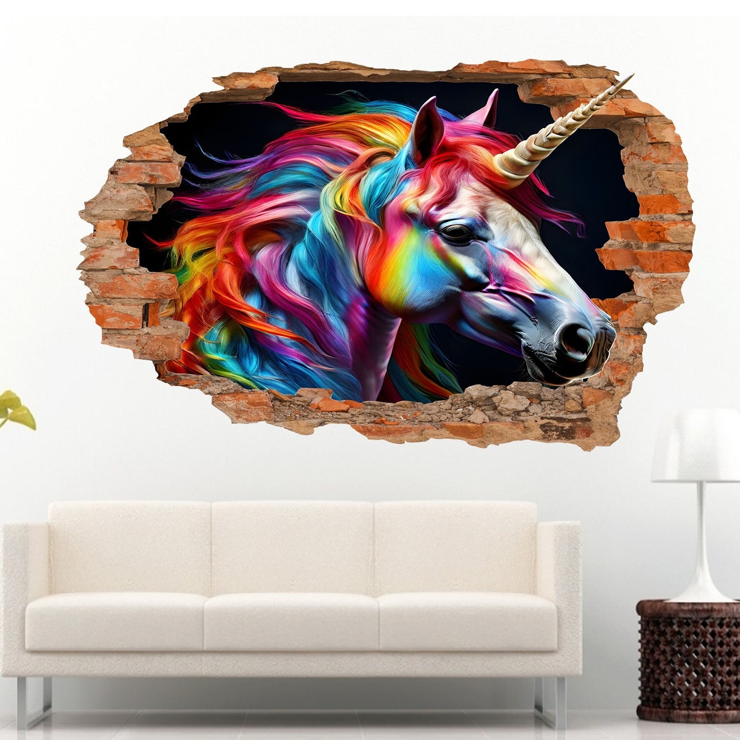 Colorful Rainbow Unicorn Large Wall Sticker Art Poster Mural Transfer ...