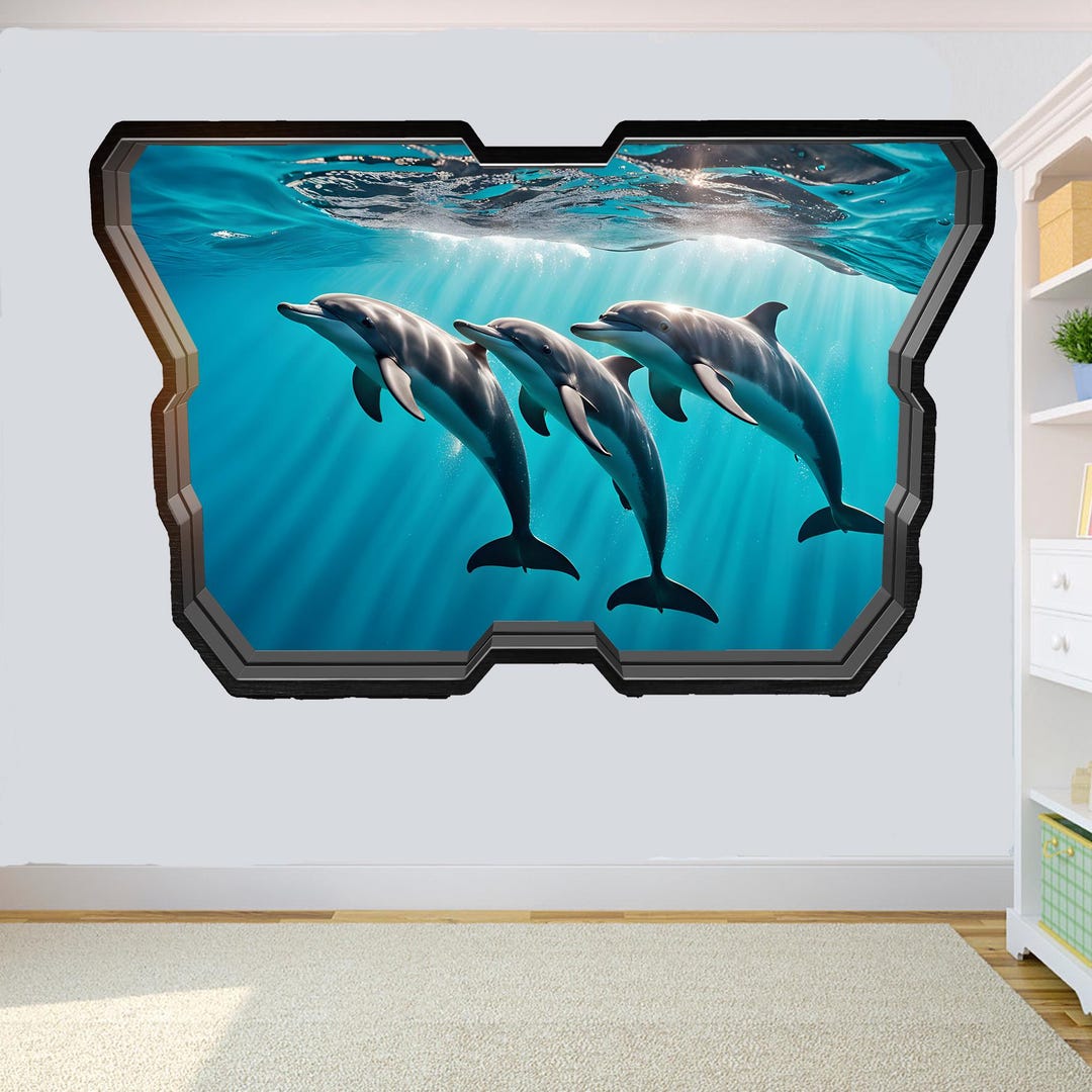 Pod of Dolphins Under the Sea Wall Sticker Mural Decal Poster Bedroom ...