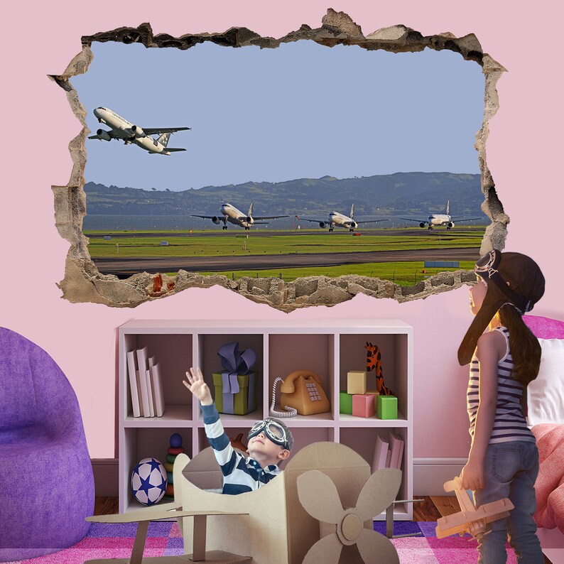 Passenger Plane Runway Takeoff Wall Sticker Art Poster Mural Transfer ...