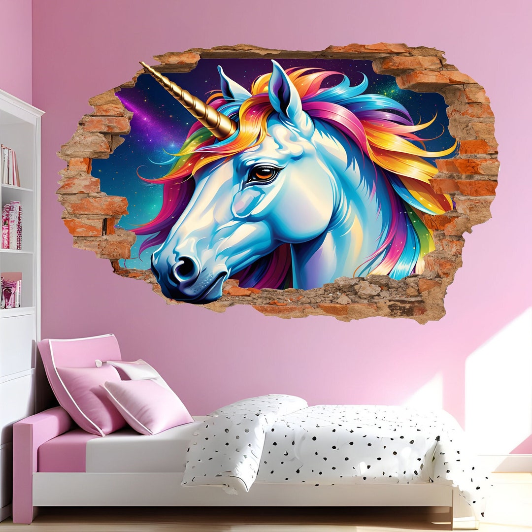 Colorful Rainbow Unicorn Big Wall Sticker Art Poster Mural Transfer ...