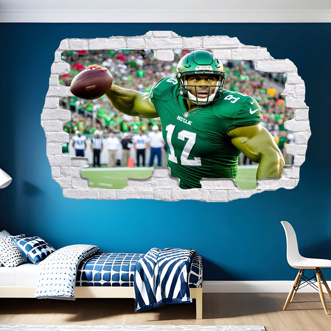 Superhero Hulk American Football Wall Sticker Art 3D Effect Poster ...