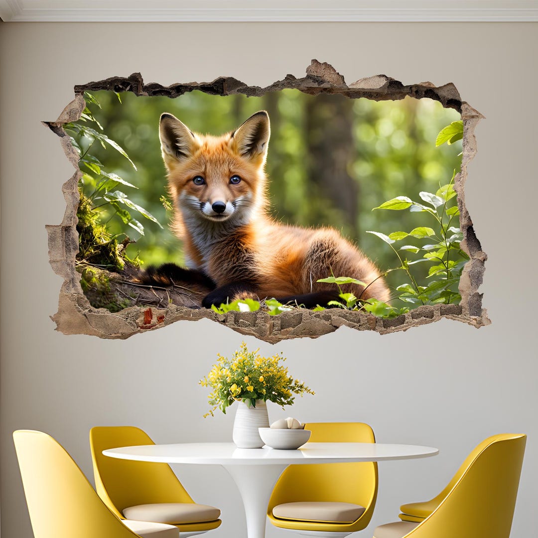 3D Fox Wall Sticker Realistic Forest Scene Mural Decal Self-adhesive ...
