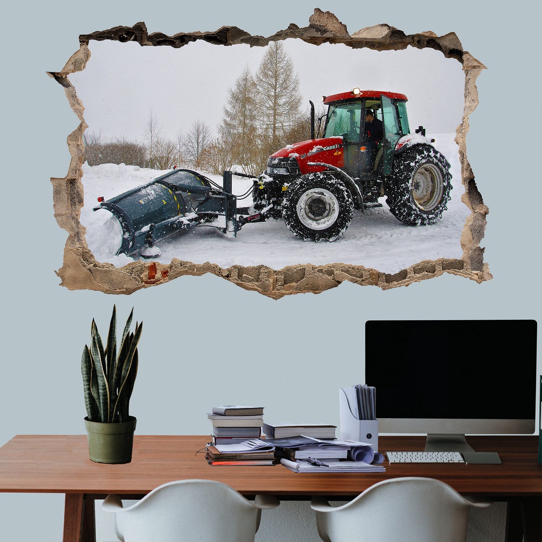 Powerful Tractor Ploughing Snow Wall Sticker Art Poster Mural Transfer ...