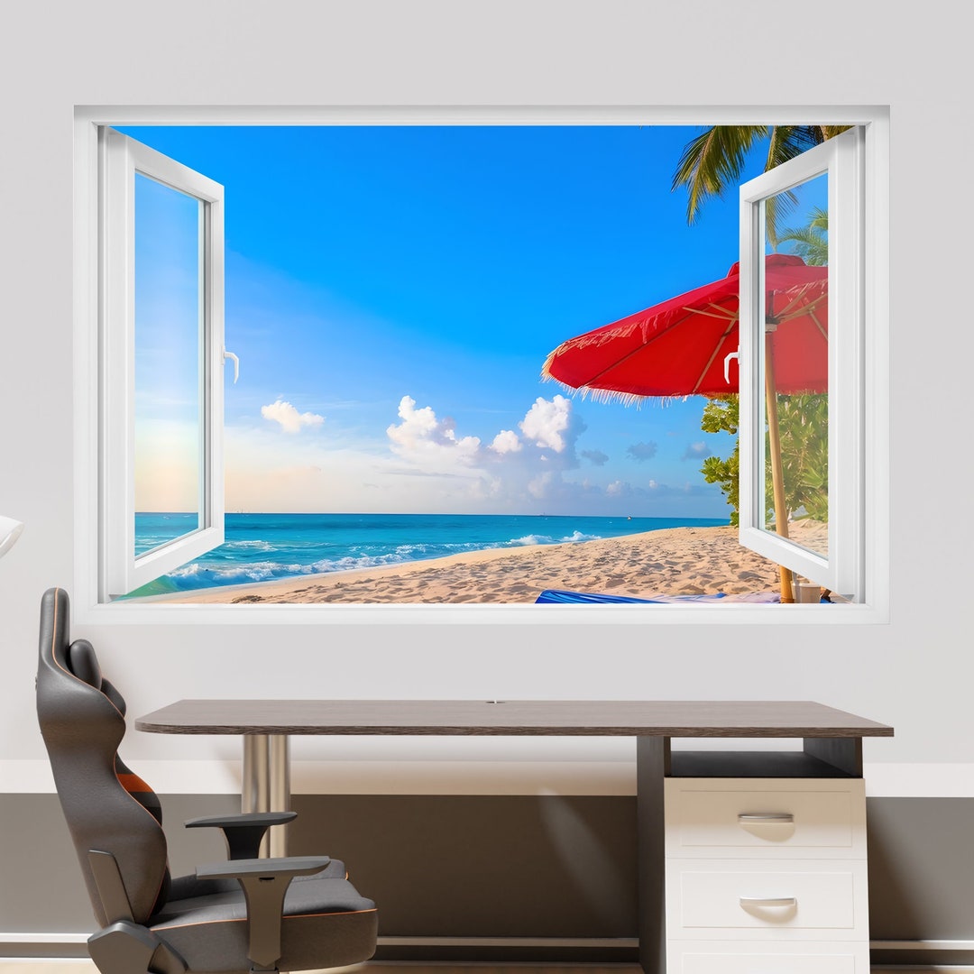 Parasol Sea Sun Sand Beach Wall Sticker Self-adhesive Poster Decal ...