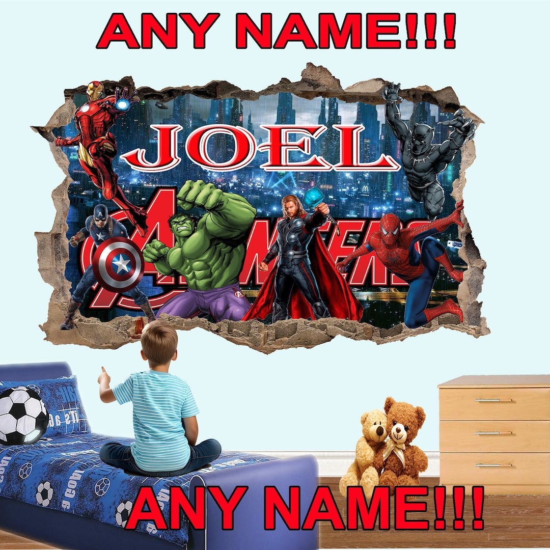 Personalized Superhero Avengers Themed Wall Sticker Art 3D Effect ...