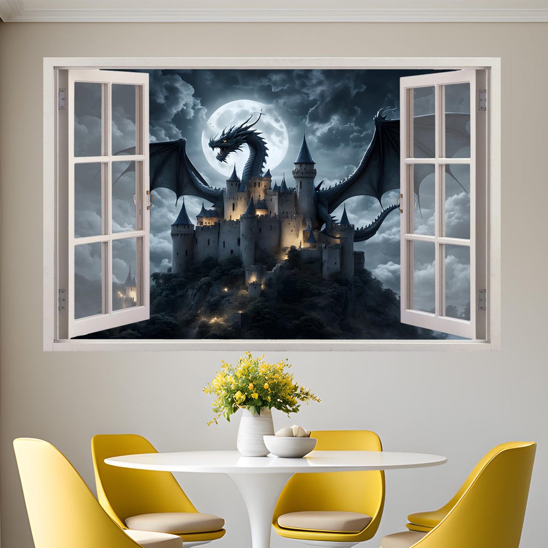 Dragon Full Moon Gothic Castle Wall Decal Sticker Mural Self-adhesive ...