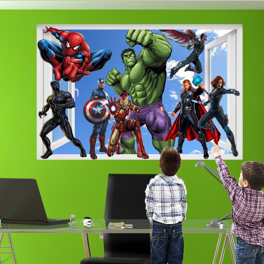 Avengers Superheroes Wall Sticker Art 3D Effect Mural Decal Kids ...