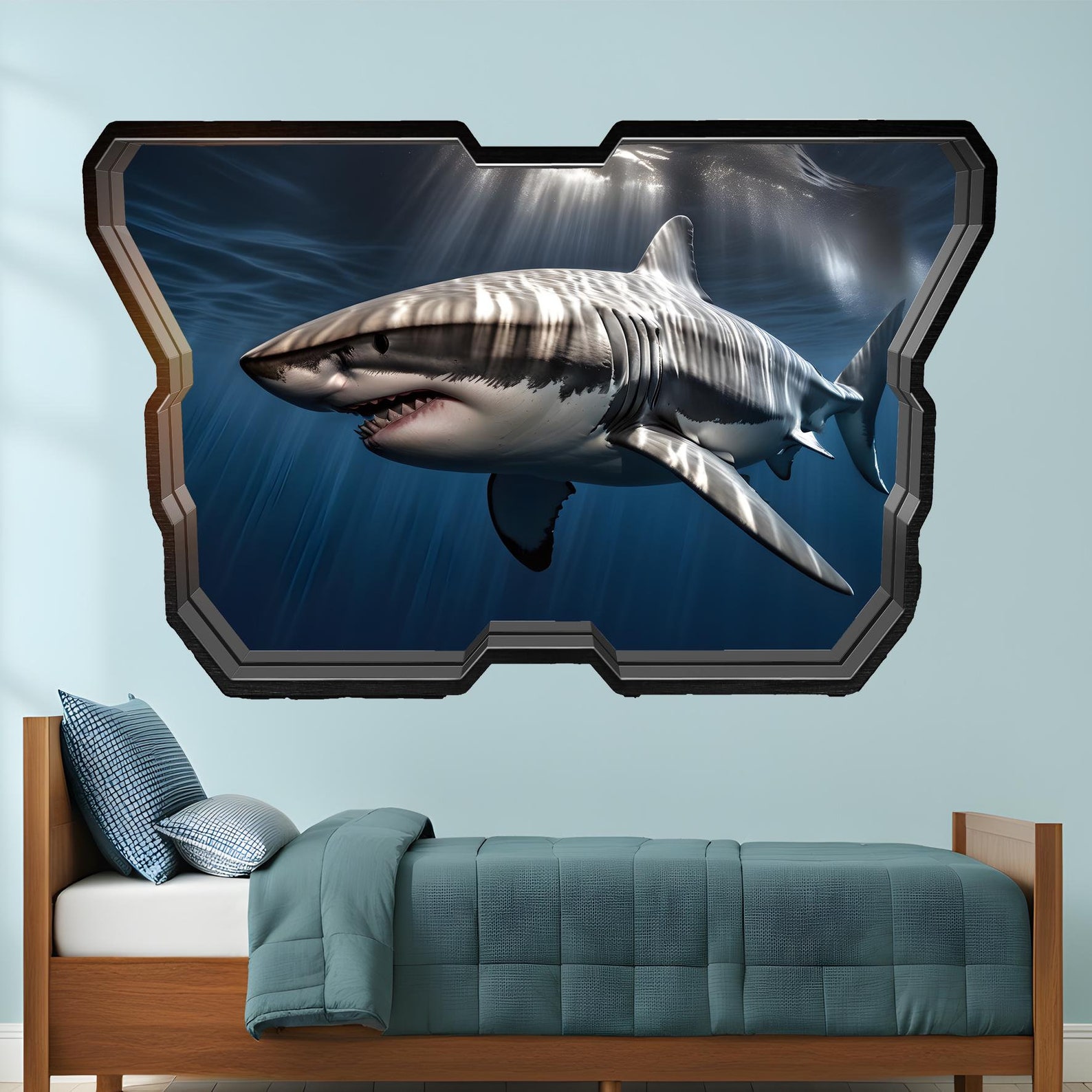 Great White Shark Under Water Wall Sticker Mural Decal Poster Bedroom ...