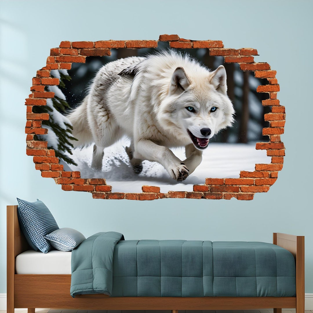 Arctic White Wolf Wall Mural Sticker Decal Poster Bedroom Office ...