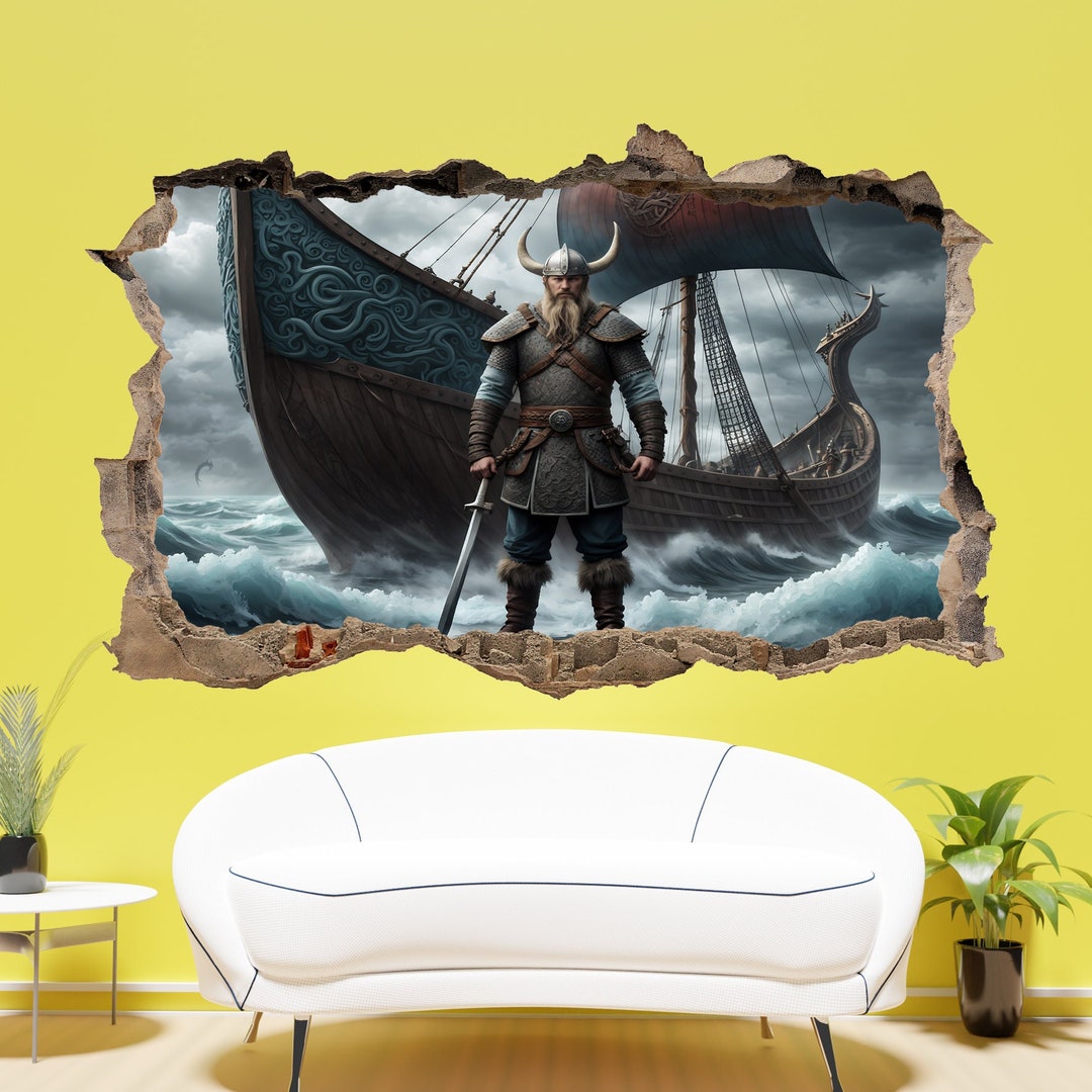 Viking Warrior Sailboat Large Wall Sticker Art Mural Decal Office ...