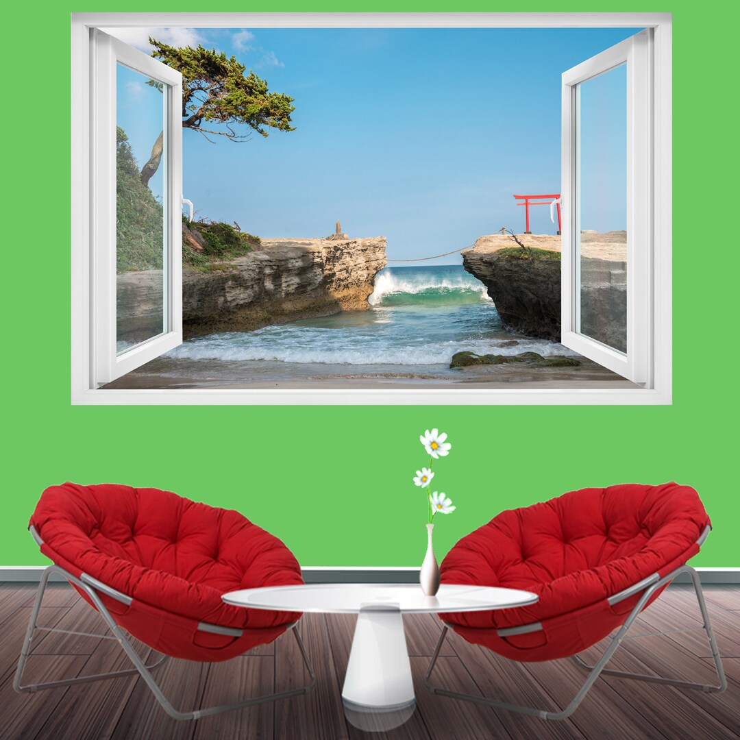 Summer Sea Rocks Tree Sand Beach Wall Sticker Poster Mural Decal Room ...