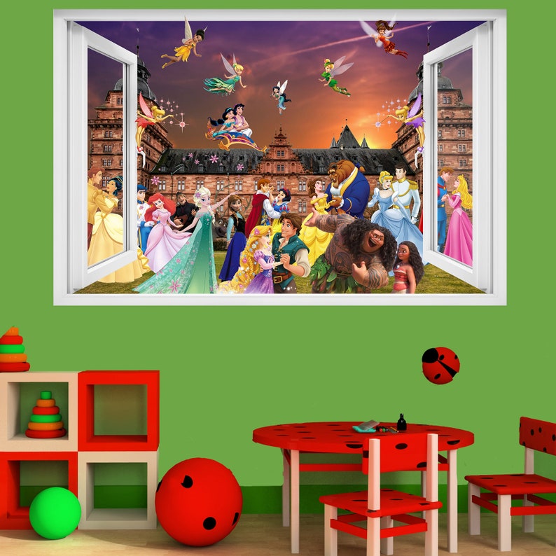 Princess Characters Prince Castle Rainbow Wall Sticker Mural Poster ...