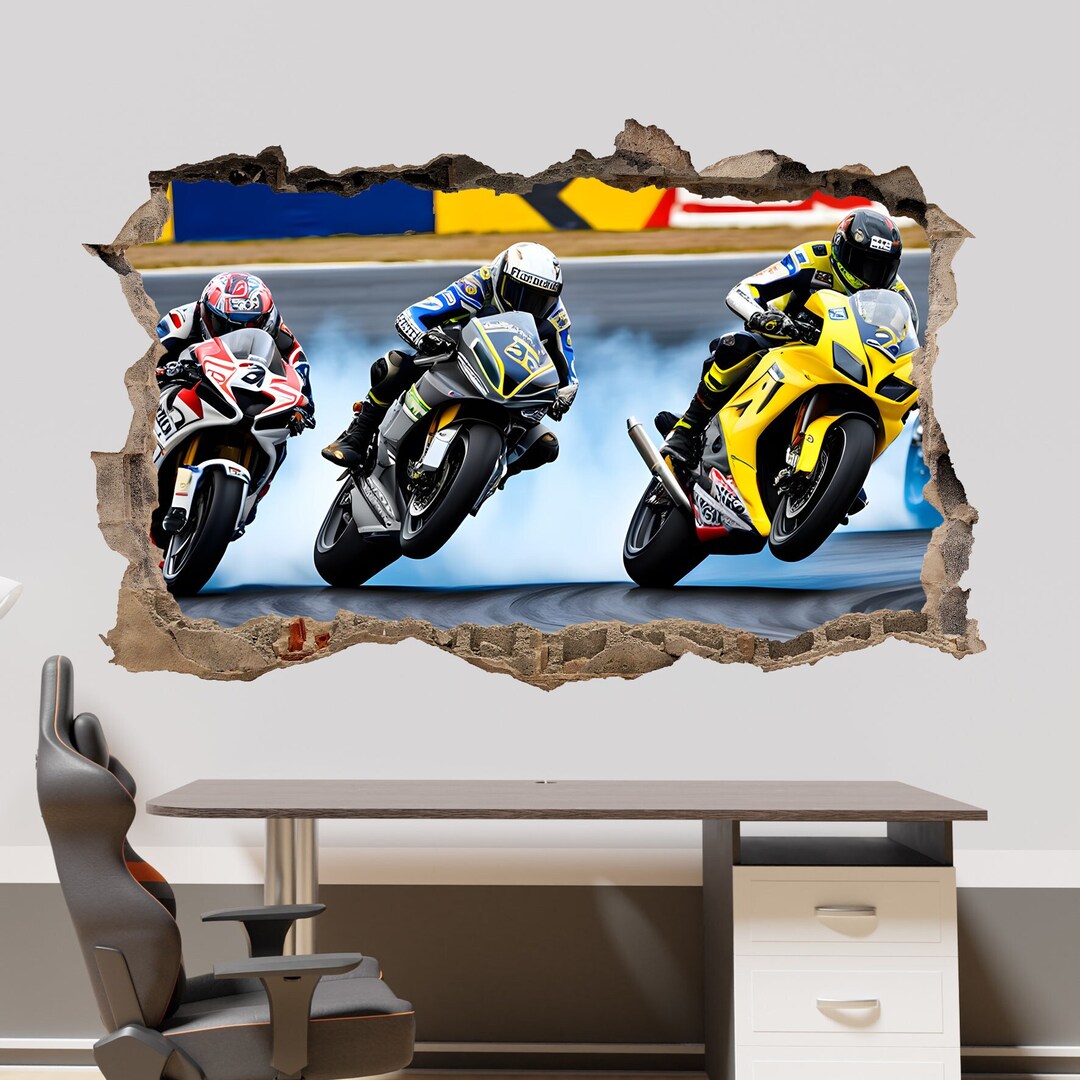 Motorbikes Race Wall Art Sticker Poster Decal Mural Art Office Nursery ...