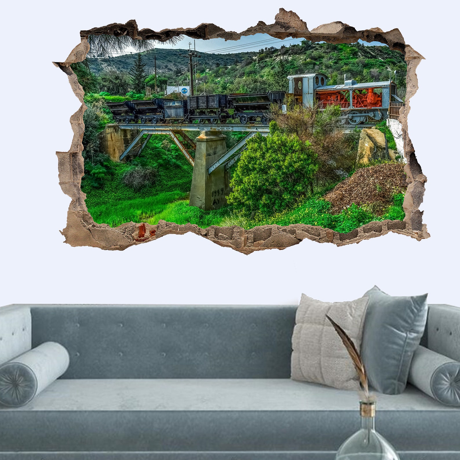 Old Vintage Steam Train on Metal Bridge Wall Sticker Art | Etsy